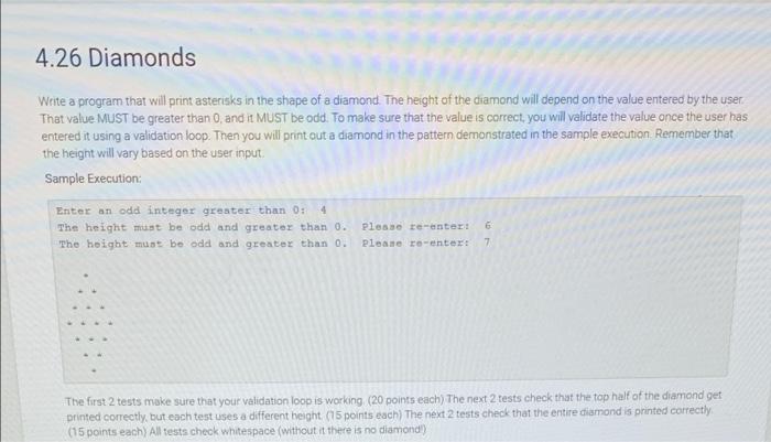 Solved 4.26 Diamonds a Write a program that will print | Chegg.com
