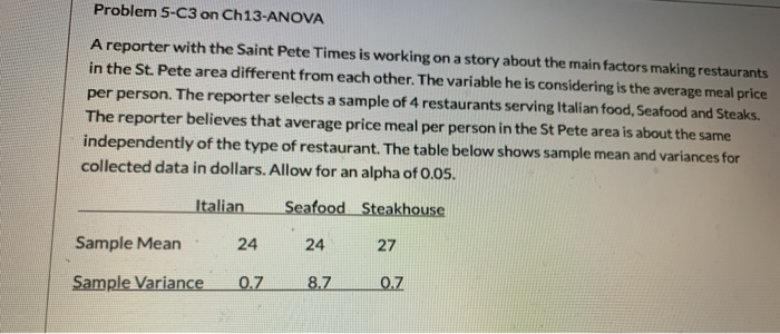 Solved Problem 5-C3 on Ch13-ANOVA A reporter with the Saint | Chegg.com