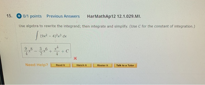 Solved 15. 0/1 points Previous Answers HarMathAp12 | Chegg.com