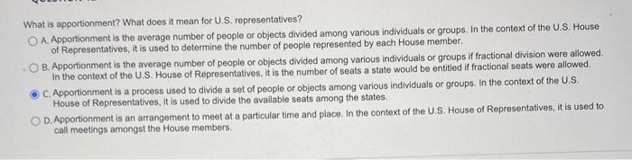 Solved What is apportionment? What does it mean for U.S, | Chegg.com