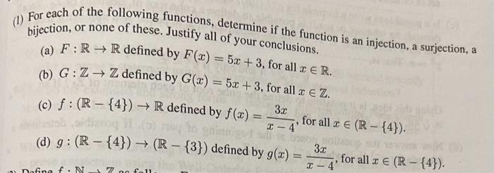 Solved (1) For each of the following functions, determine if | Chegg.com