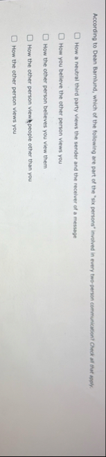 Solved According to Dean Barnlund, which of the following | Chegg.com