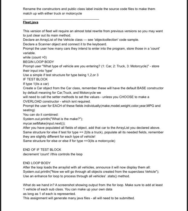Solved Lab 4 Modifications to existing classes. Vehicle | Chegg.com