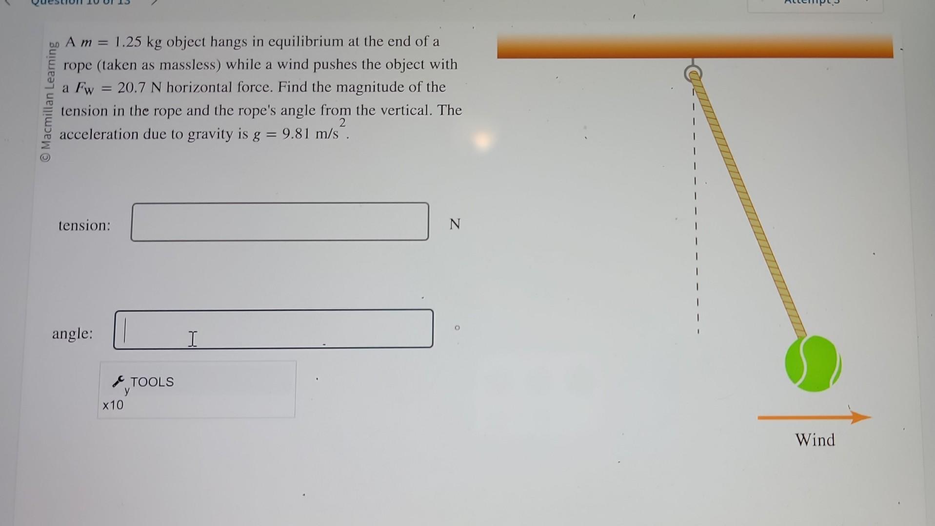 Solved A m=1.25 kg object hangs in equilibrium at the end of | Chegg.com