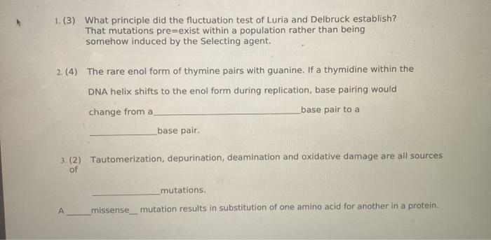 Solved 1. (3) What principle did the fluctuation test of | Chegg.com