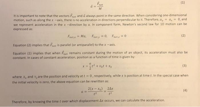 Solved Part 2 - Dependence of Acceleration \& Net Force on | Chegg.com