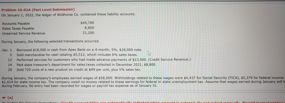 Solved Problem 10-01A (Part Level Submission) On January 1, | Chegg.com