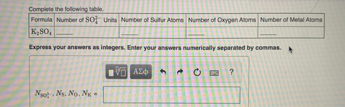 Solved Complete the following table. Formula Number of SO2- | Chegg.com