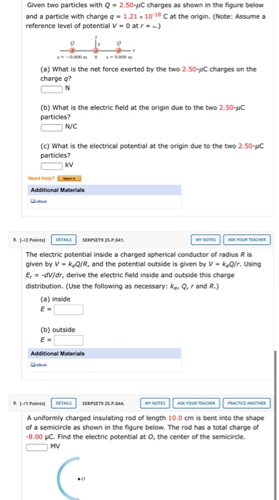 Solved Given two particles with Q = 2.50-C charges as shown | Chegg.com