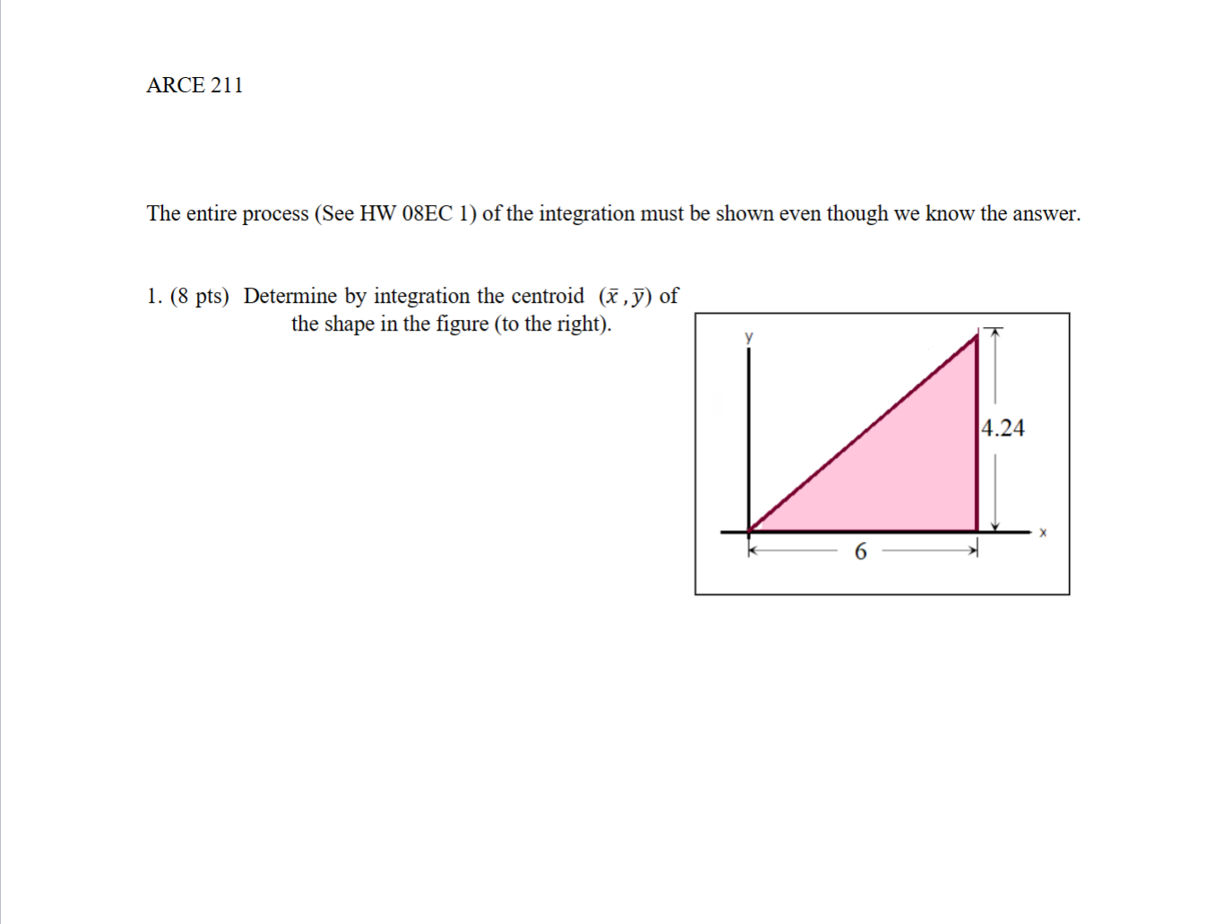 ARCE 211(8 ﻿pts) ﻿Determine by integration the | Chegg.com