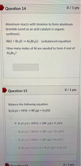 Solved Aluminum reacts with bromine to form aluminum bromide | Chegg.com