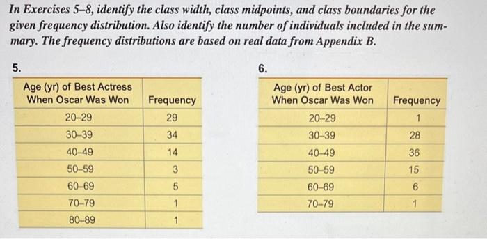 Solved In Exercises 5−8, identify the class width, class | Chegg.com