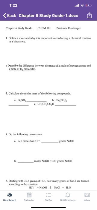 Solved 1:22 Chapter 6 Study Guide CHEM 101 Professor | Chegg.com