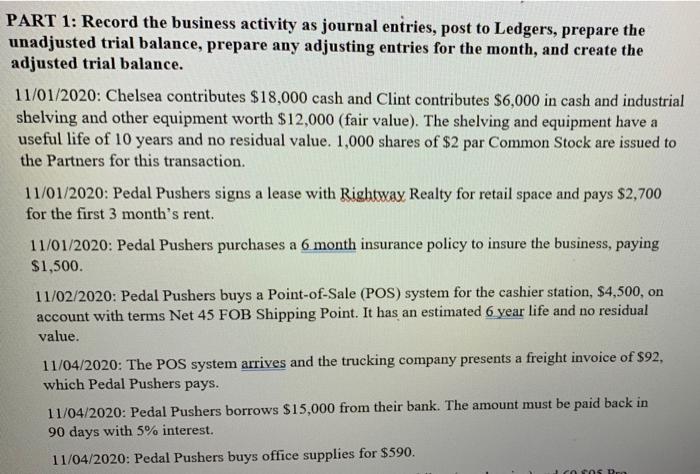 Solved PART 1: Record the business activity as journal | Chegg.com
