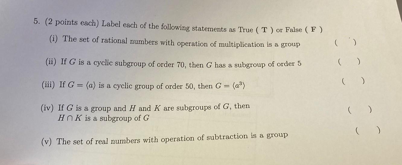 Solved 5. (2 points each) Label each of the following | Chegg.com