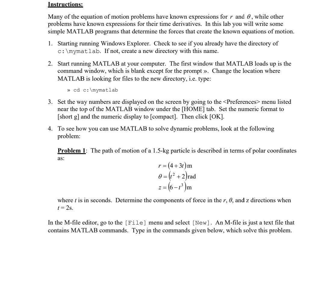 Solved Instructions: Many of the equation of motion problems | Chegg.com