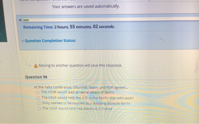 Solved Your answers are saved automatically. Remaining Time: | Chegg.com