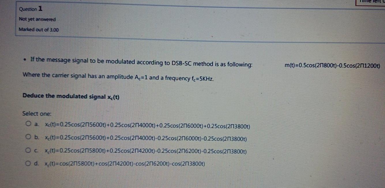 Solved - If the message signal to be modulated according to | Chegg.com