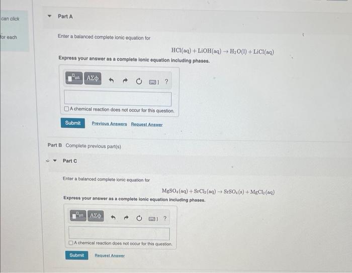 Solved Part A Enter a balanced complete ionic equation for | Chegg.com