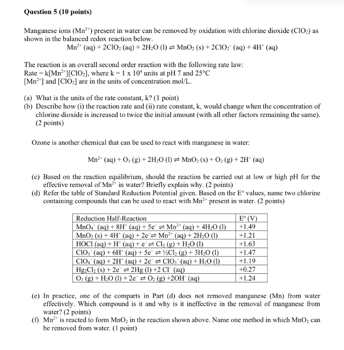 Solved Question 5 (10 ﻿points)Manganese ions (Mn2+) ﻿present | Chegg.com