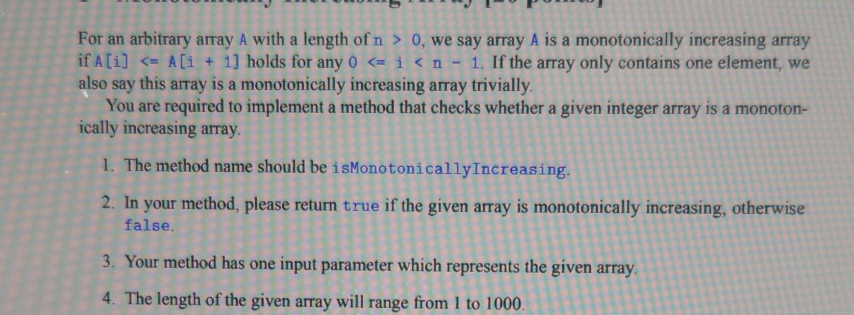 Solved For an arbitrary array A with a length of n>0, we say | Chegg.com