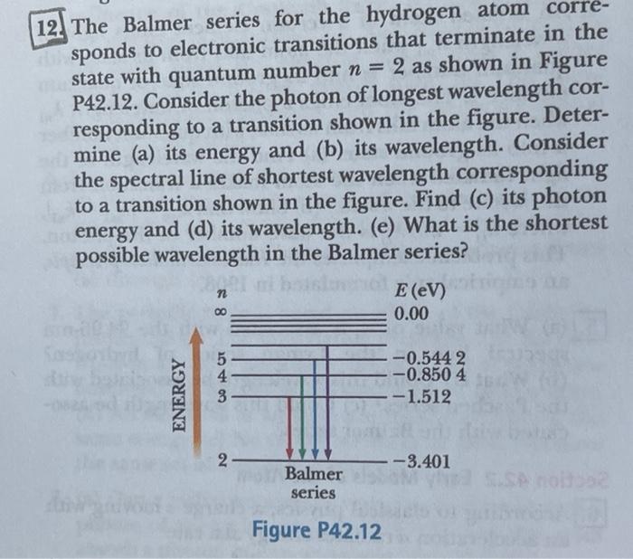 Solved 12 The Balmer Series For The Hydrogen Atom Corre
