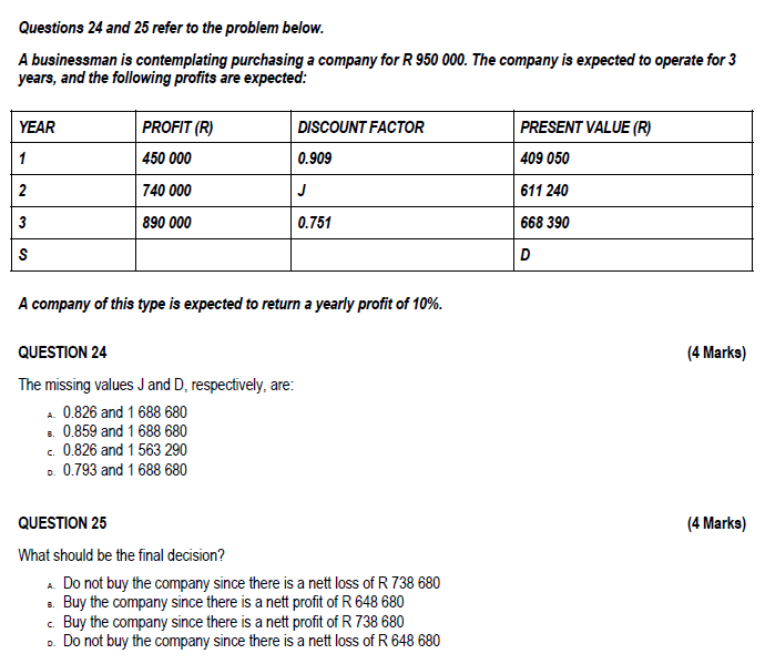 Solved Questions 24 ﻿and 25 ﻿refer to the problem below.A | Chegg.com