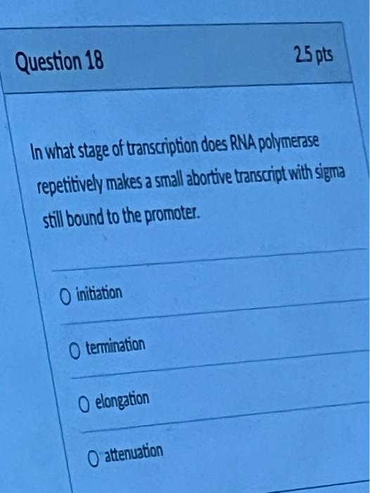 Question 18 25pts In what stage of transcription does | Chegg.com