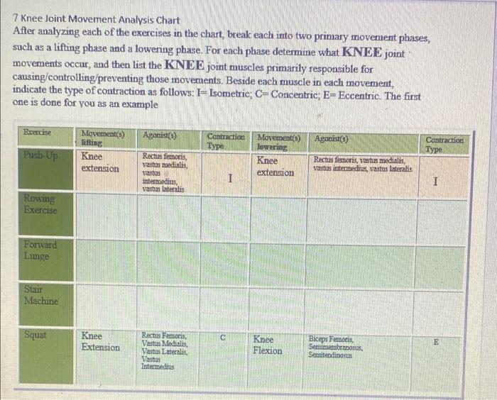 Solved 7 Knee Joint Movement Analysis Chart After analyzing | Chegg.com