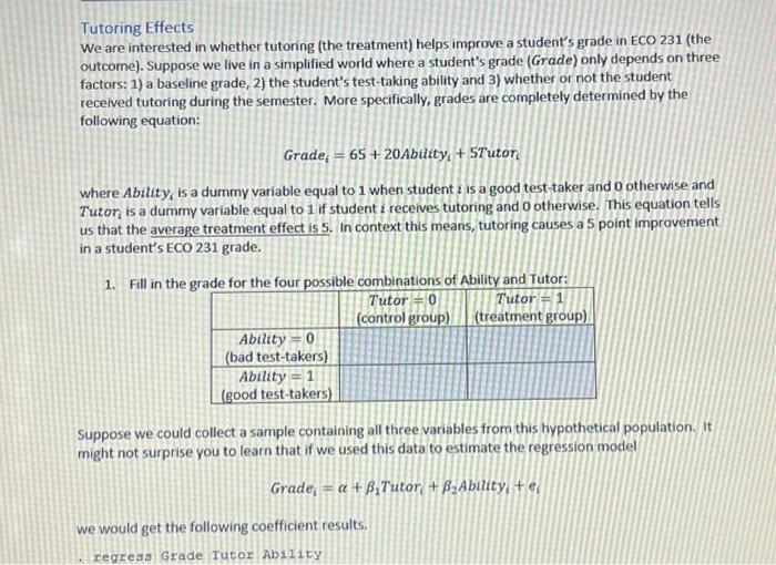 Solved Tutoring Effects We are interested in whether | Chegg.com