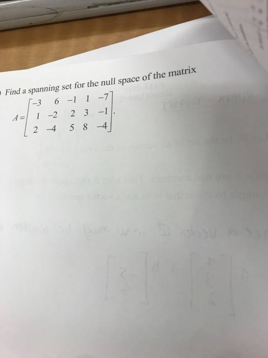 Solved Find a spanning set for the null space of the matrix | Chegg.com