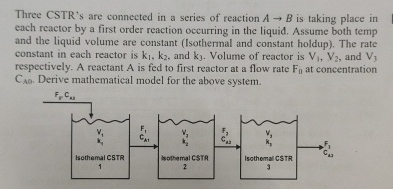 Solved Three CSTR's are connected in a series of reaction | Chegg.com
