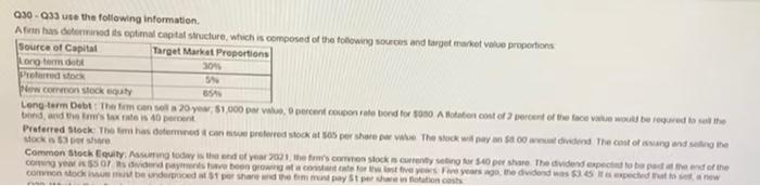 Solved Q30 - Q33 use the following information. bond, and | Chegg.com