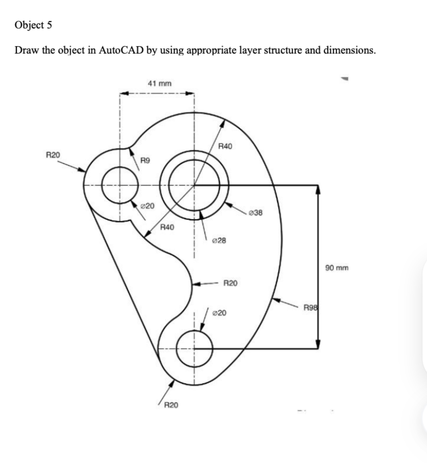 Solved Object 5Draw the object in AutoCAD by using | Chegg.com