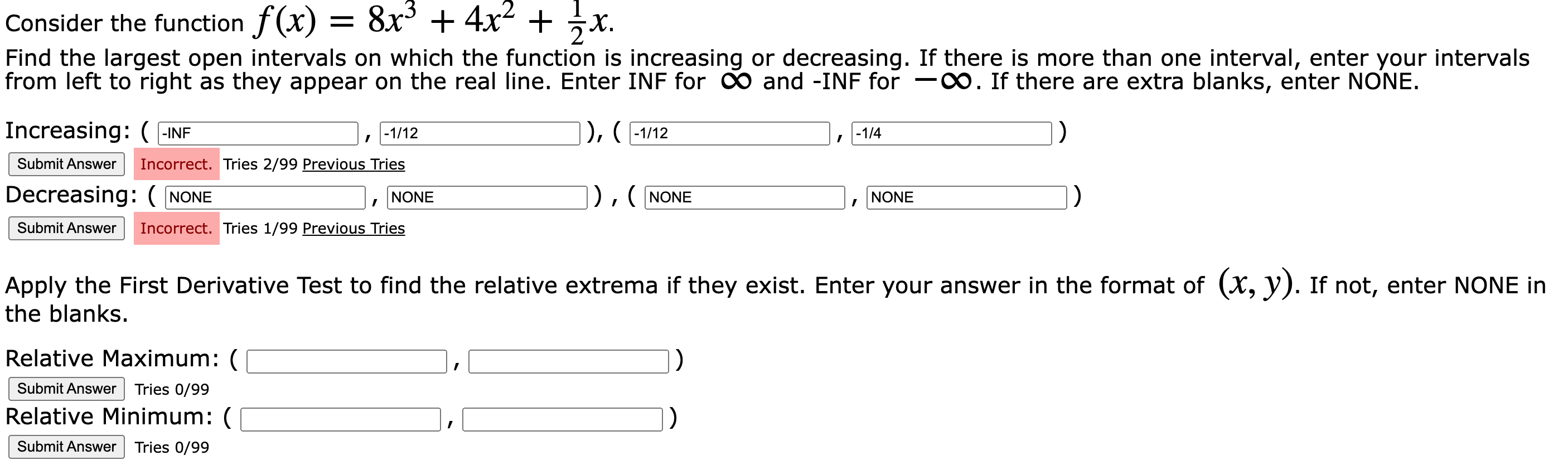 Solved Consider the function f(x)=8x3+4x2+12x.Find the | Chegg.com