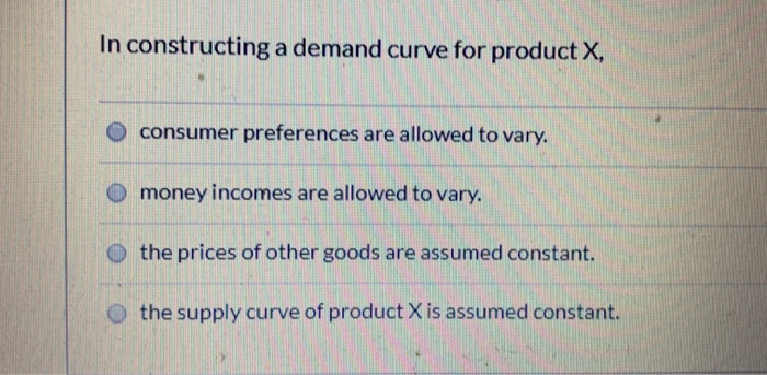 Solved In constructing a demand curve for product X, | Chegg.com