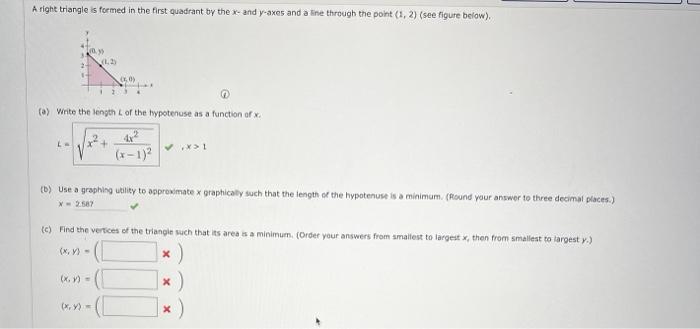 Solved A right triangle is formed in the first quadrant by | Chegg.com