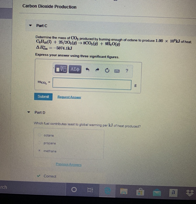 Solved Carbon Dioxide Production Part Determine the mass of | Chegg.com
