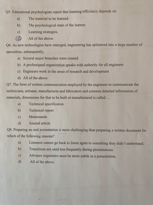 Solved Q5. Educational psychologists report that learning | Chegg.com