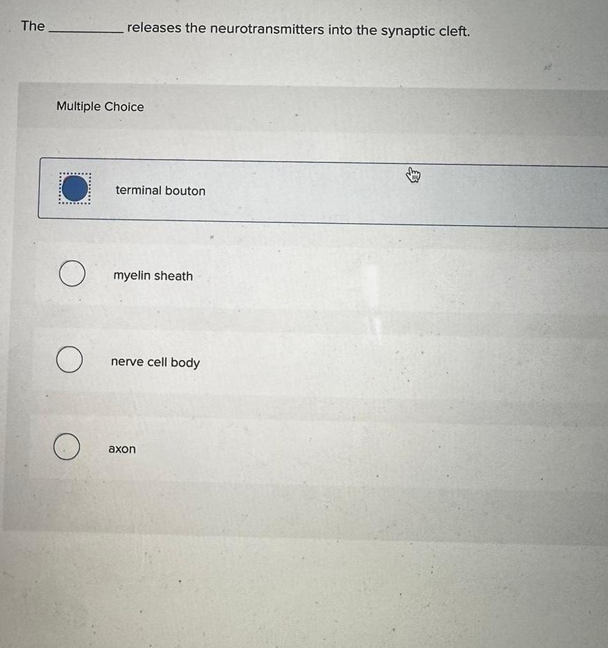 Solved The releases the neurotransmitters into the synaptic | Chegg.com