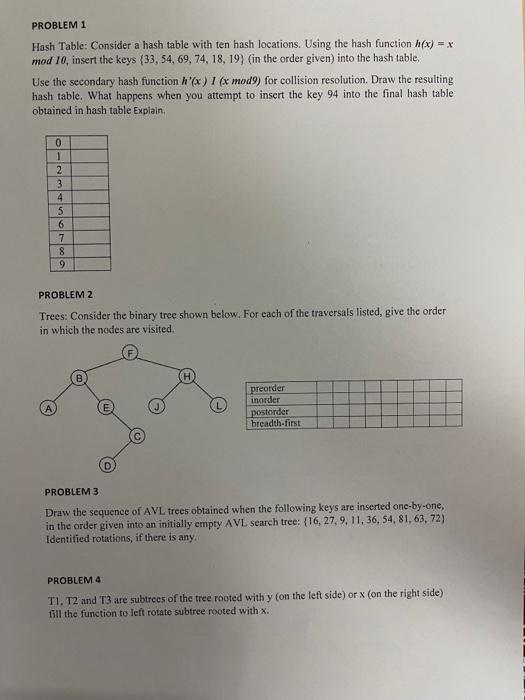 Solved PROBLEM 1 Hash Table: Consider a hash table with ten | Chegg.com