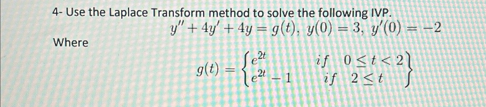 4- ﻿Use the Laplace Transform method to solve the | Chegg.com