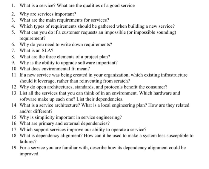 Solved 1. What is a service? What are the qualities of a | Chegg.com