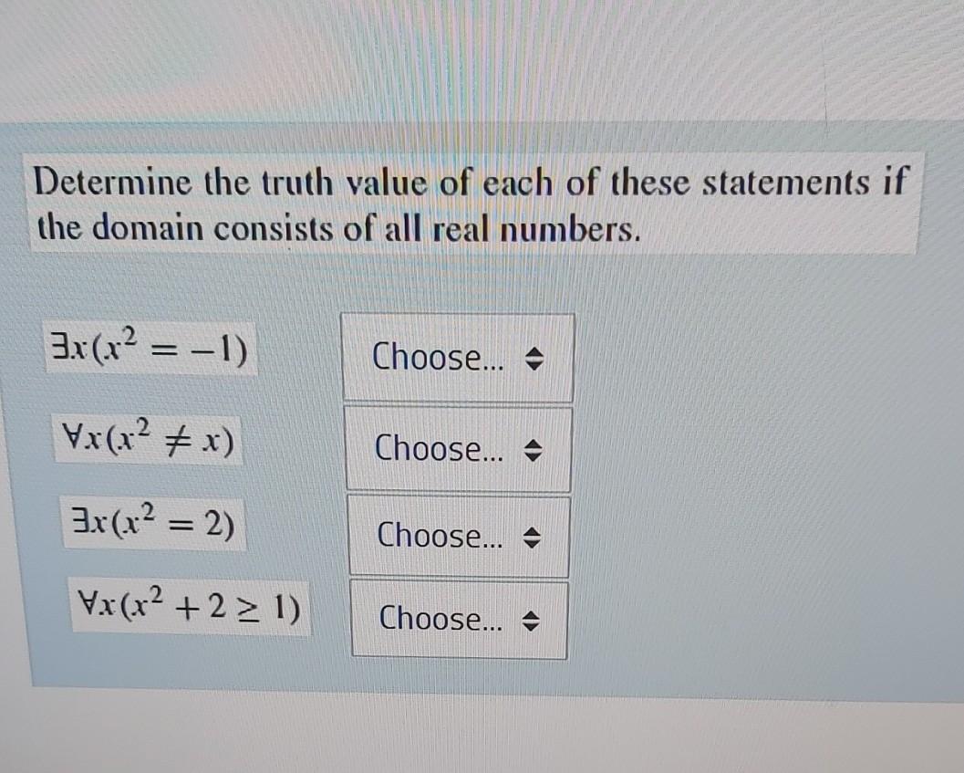 Solved Determine the truth value of each of these statements | Chegg.com
