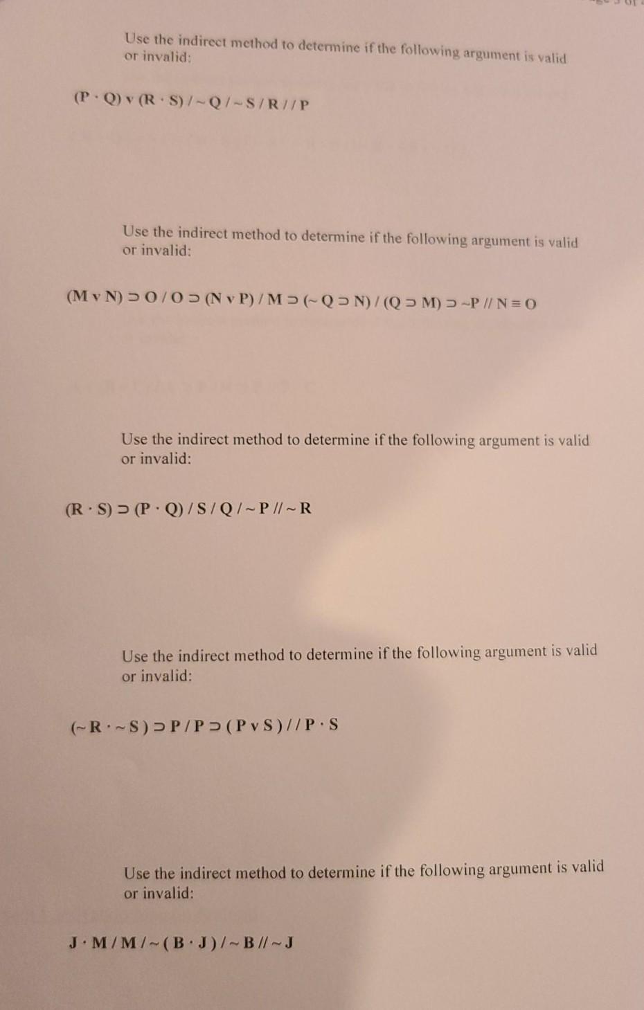 Solved Homework Indirect Truth Tables #2 Use the indirect | Chegg.com