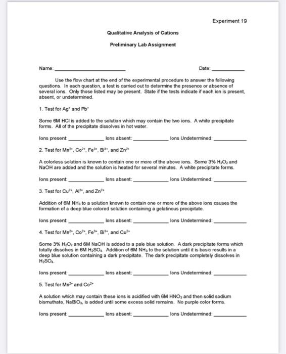Solved Experiment 19 Qualitative Analysis of Cations | Chegg.com
