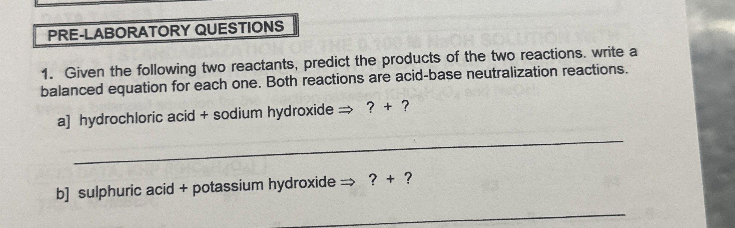 Solved PRE-LABORATORY QUESTIONSGiven the following two | Chegg.com