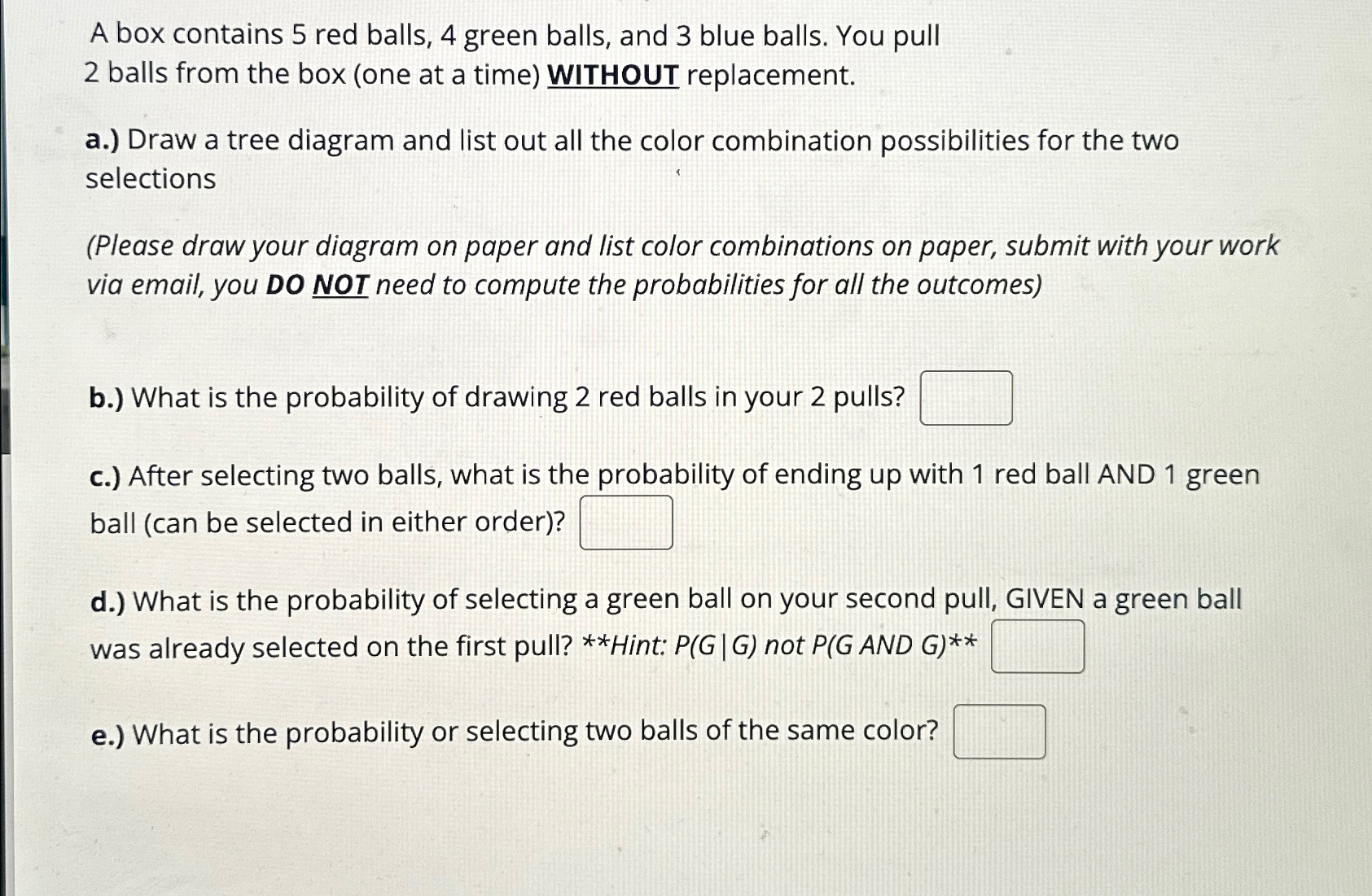 Solved A box contains 5 ﻿red balls, 4 ﻿green balls, and 3 | Chegg.com