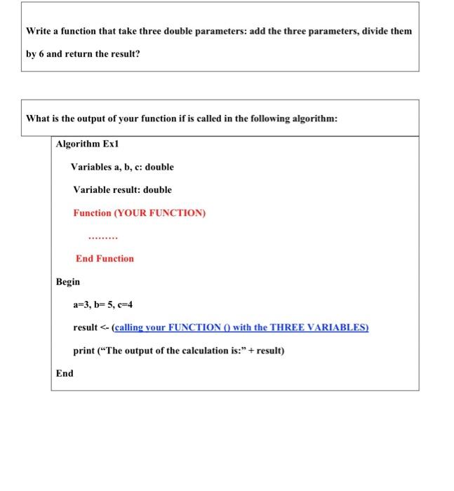 Solved Write a function that take three double parameters: | Chegg.com