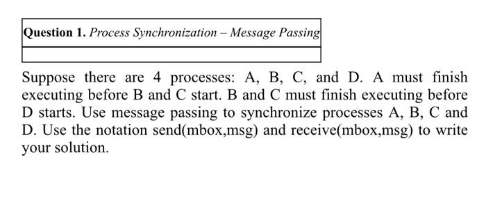 Solved Question 1. Process Synchronization - Message Passing | Chegg.com